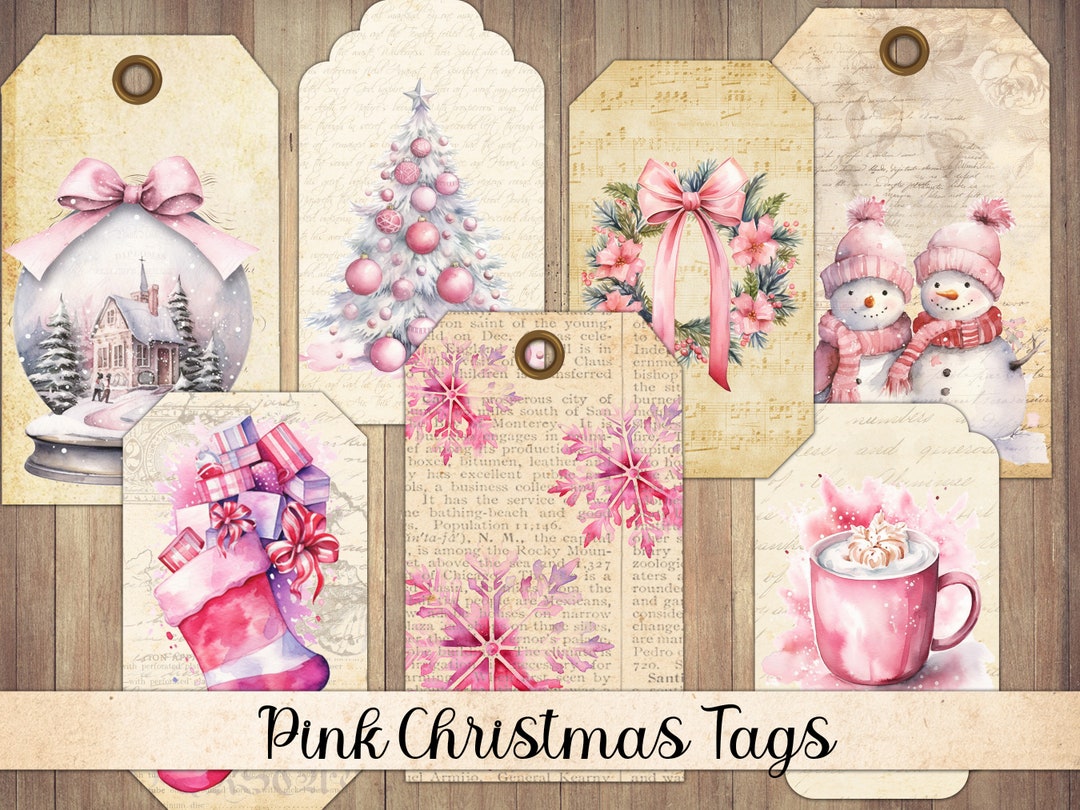 Vintage Pink Christmas Tags: Printable Ephemera (instant Download) - Etsy