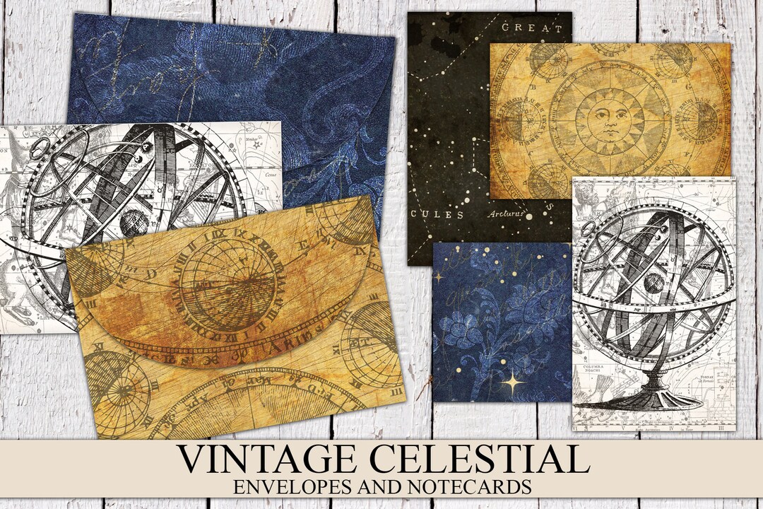 Vintage Celestial Envelopes, Printable Junk Journal Ephemera, Craft Kit ...