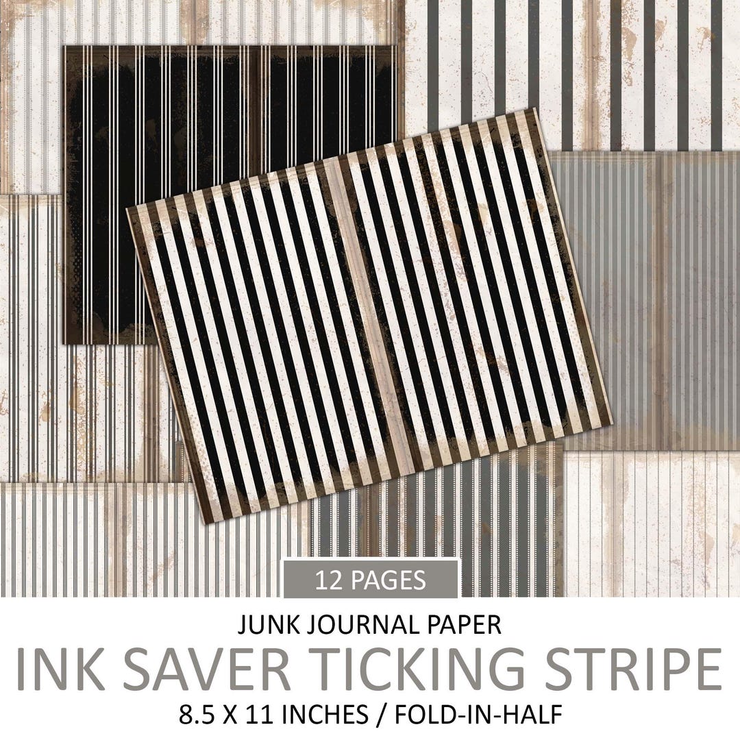 Vintage Ticking Stripe Junk Journal Paper: Black & White Ephemera ...
