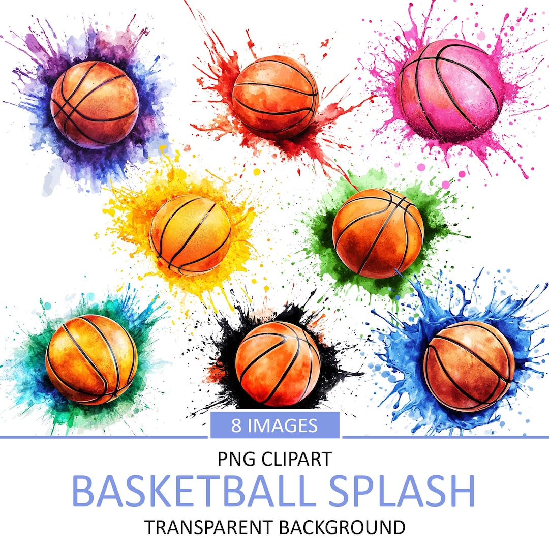 Watercolor Basketball Clipart, Bold Splash Sports, PNG, 8 Images ...