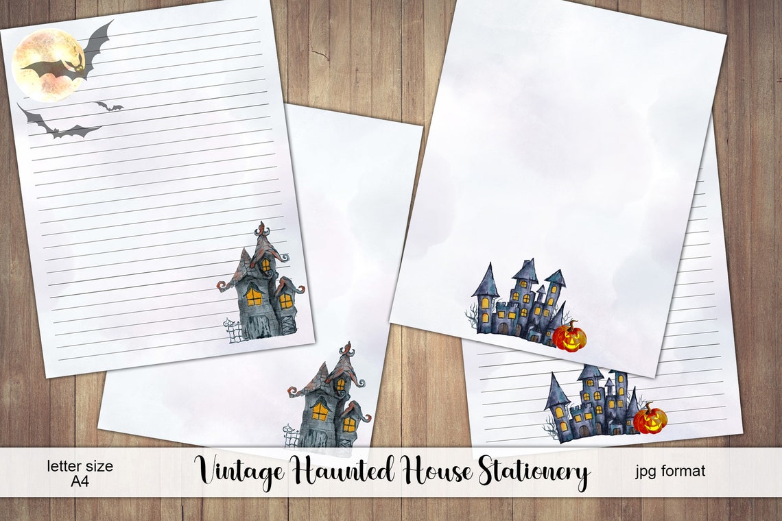 Printable Writing Paper Haunted House Watercolor Halloween - Etsy