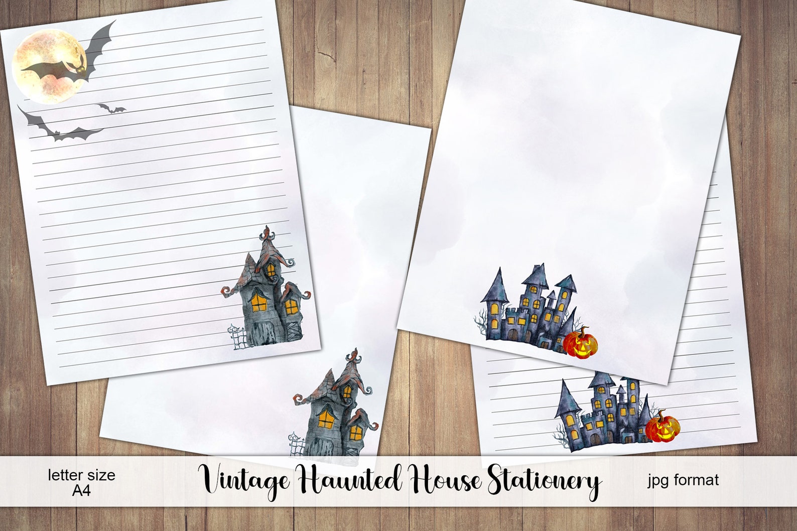 Printable Writing Paper Haunted House Watercolor Halloween - Etsy