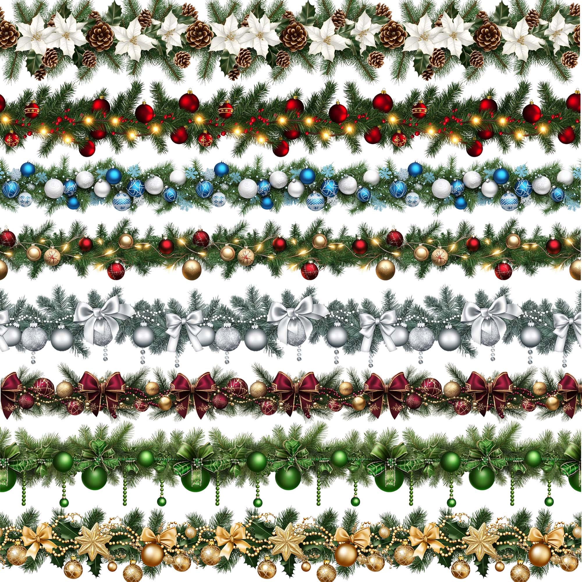 Seamless Christmas Border Clipart: Holiday Garland (digital Download ...