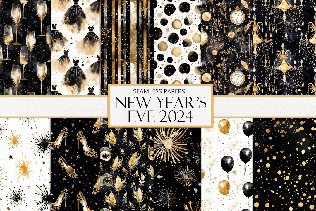Seamless New Year's Eve Images, Black and Gold Backgrounds, Scrapbook ...