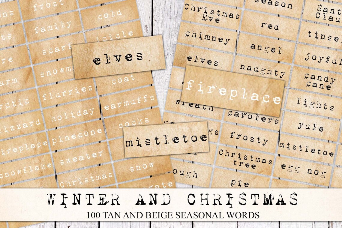 Printable Winter and Christmas Word Scraps Beige Junk - Etsy