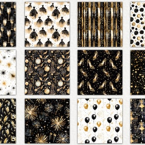 Seamless New Year's Eve Images, Black and Gold Backgrounds, Scrapbook ...