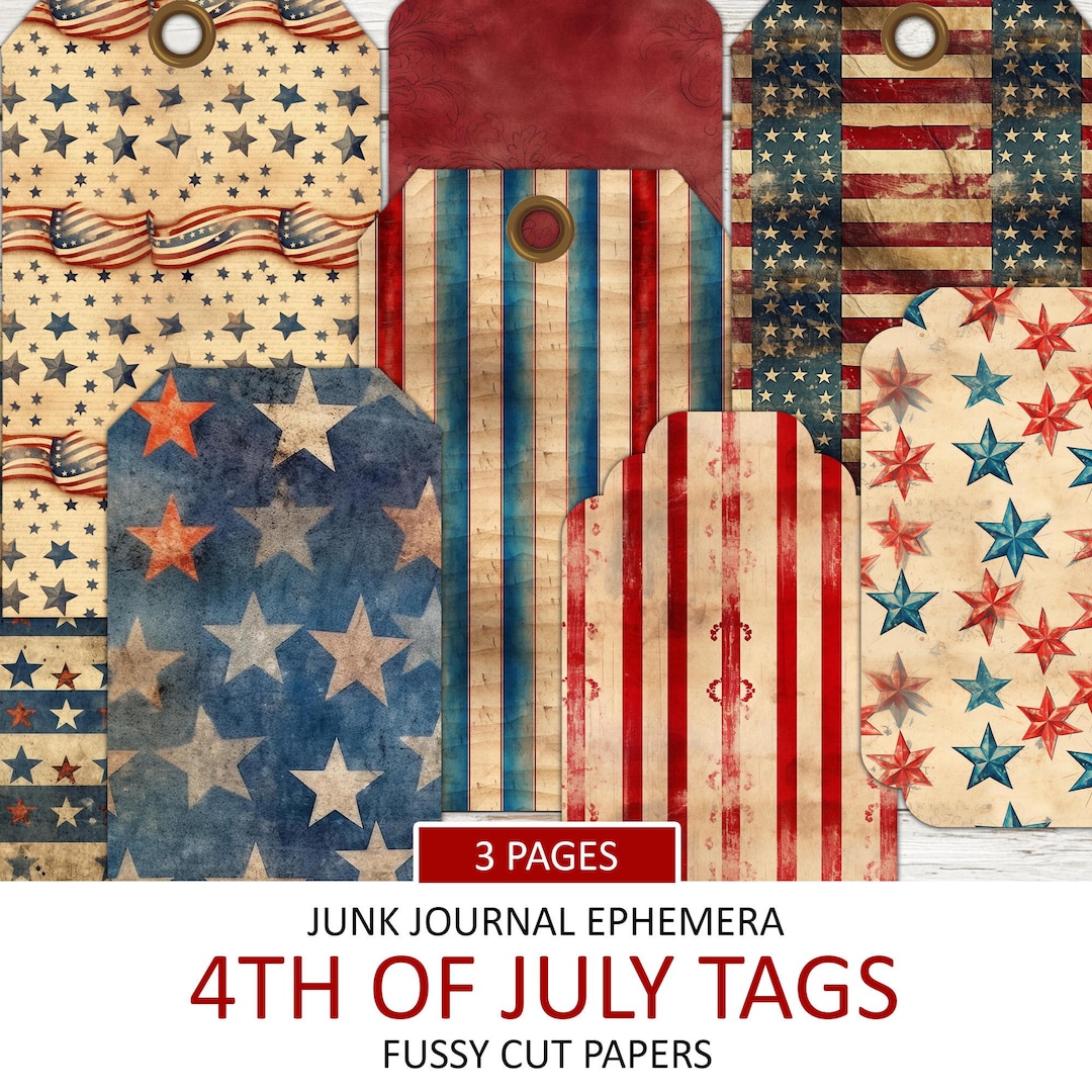 Vintage 4th of July Tags: Junk Journal Ephemera (digital Download) - Etsy