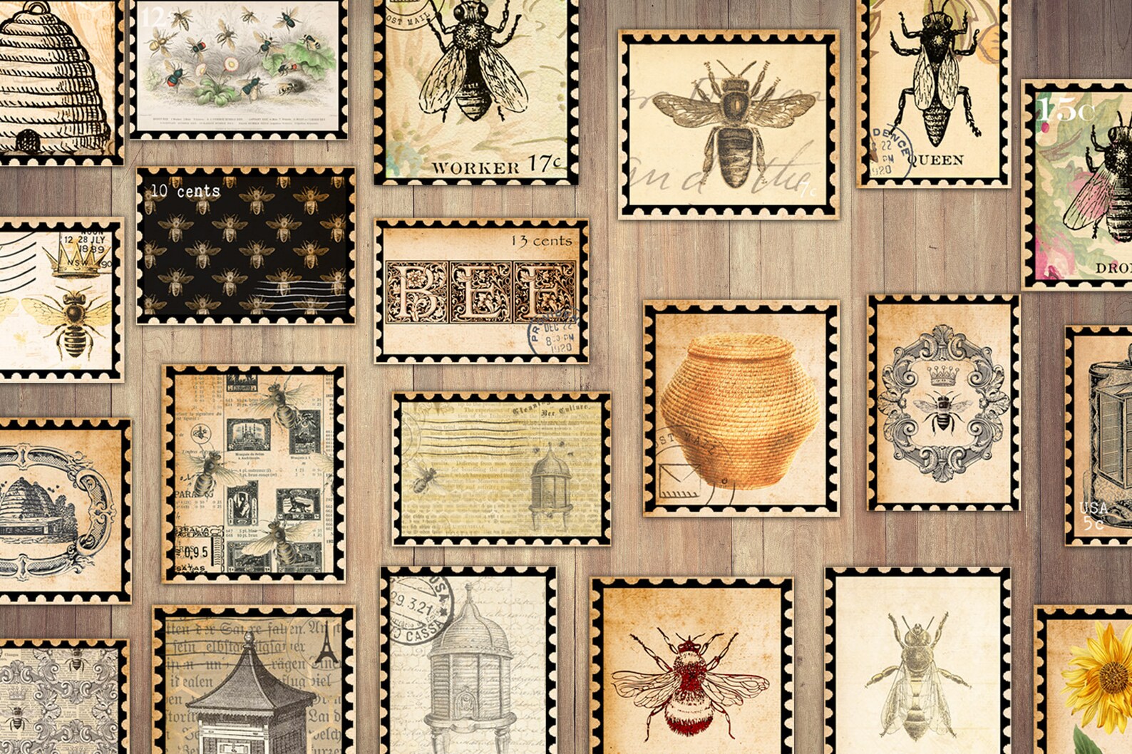 Printable Honeybee Stamps Vintage Ephemera Fussy Cut - Etsy
