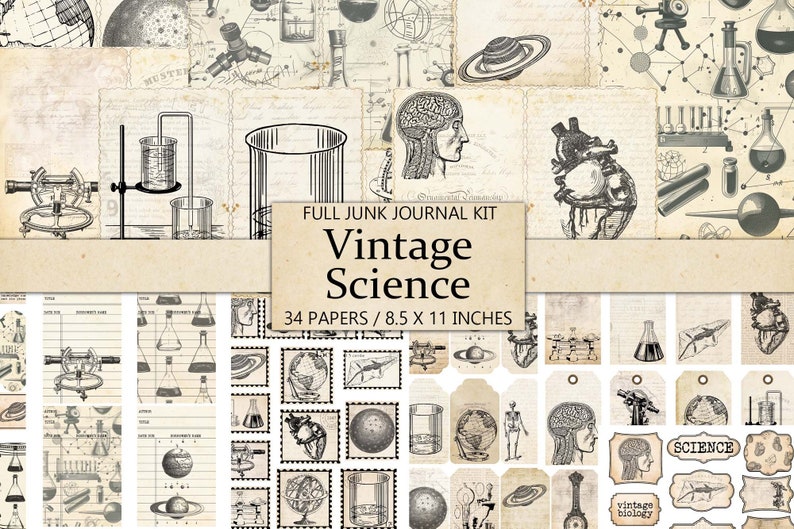 Vintage Science Junk Journal Kit: Printable Ephemera (digital Download ...