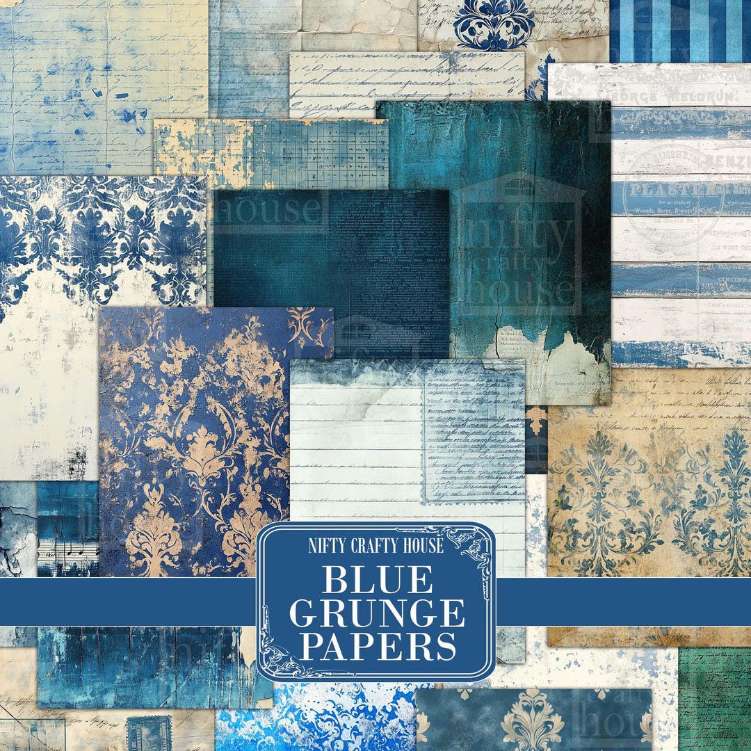 Vintage Distressed Blue Backgrounds: Junk Journal Paper (digital ...