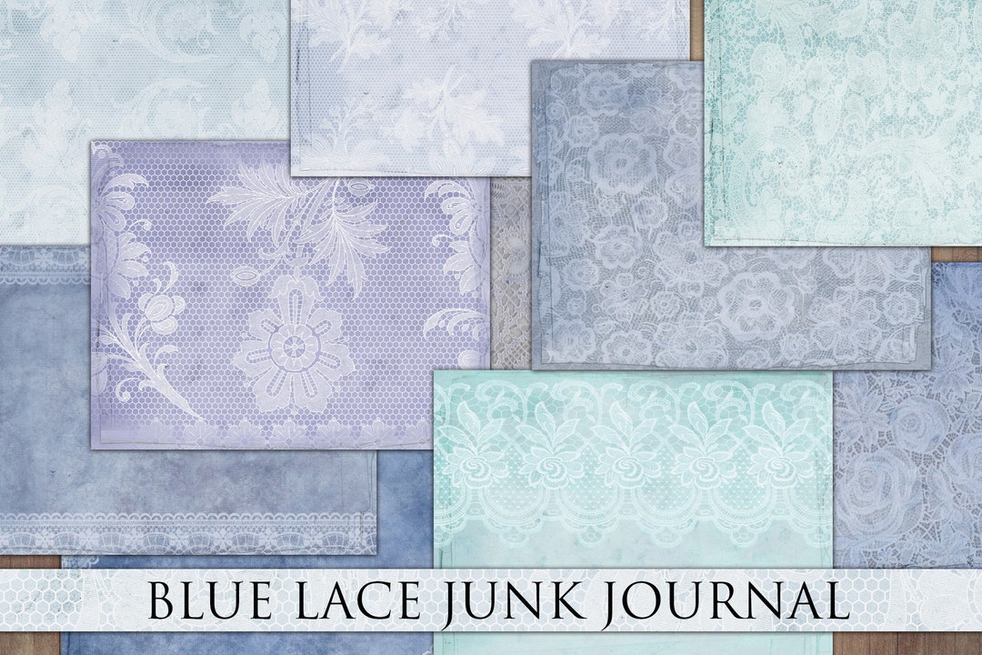 Vintage Junk Journal Paper, Blue Lace Ephemera, Antique, Old Paper ...