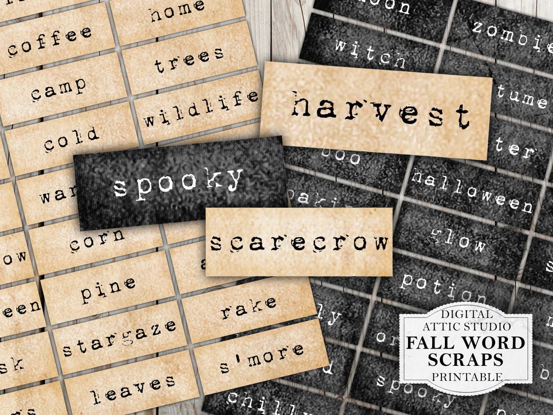 Fall Word Scraps: Vintage Ephemera for Junk Journals (digital Download ...