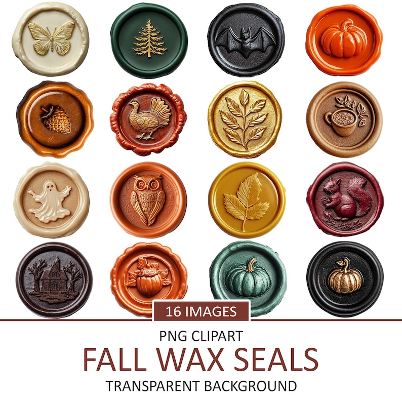 Watercolor Fall Wax Seal Clipart: Autumn PNG Images (digital Download ...