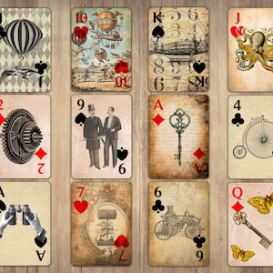 Printable Vintage Style Playing Cards, Antique Steampunk, Scrapbook ...