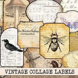 Printable Vintage Collage Labels, Antique Junk Journal Ephemera, Fussy ...
