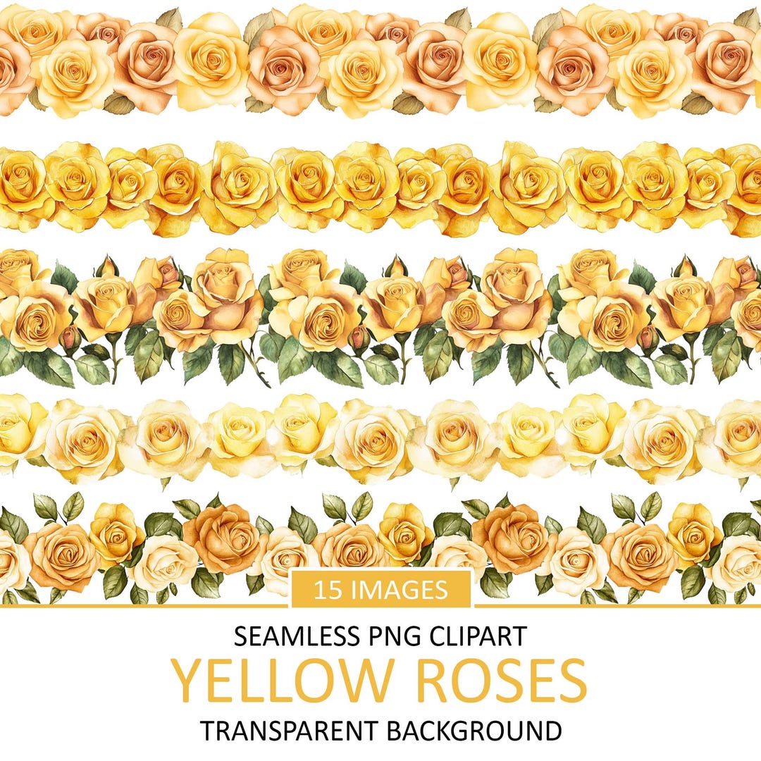 Yellow Roses Border Clipart: Seamless Floral Design (digital Download ...