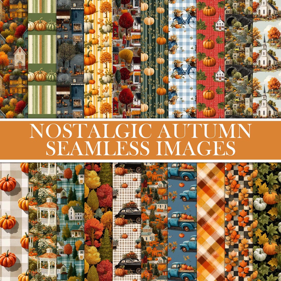 Nostalgic Autumn Seamless Papers, Fall Scrapbook Patterns (digital ...