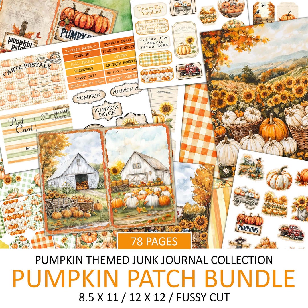 Vintage Pumpkin Patch Bundle, Antique Fall Collection, Junk Journal Kit ...