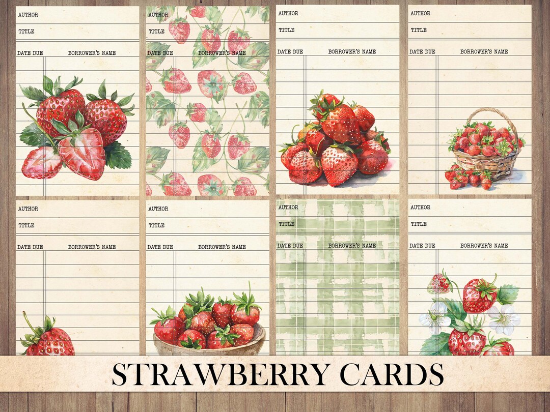 Printable Vintage Library Cards, Antique Strawberries, Fussy Cut ...