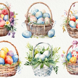 Watercolor Easter Baskets Clipart, Holiday Sublimation, Spring Pastel ...