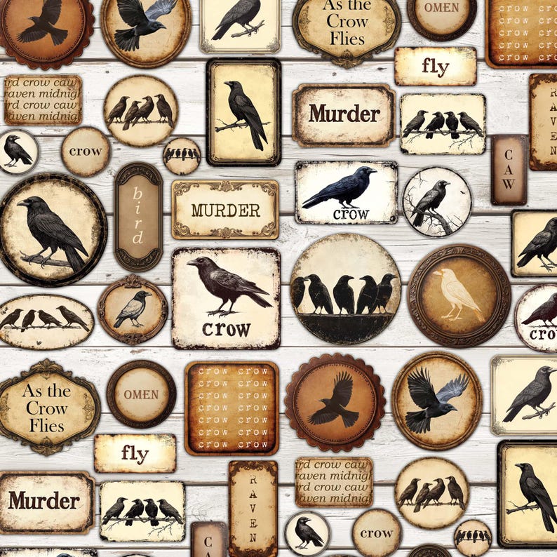 Vintage Crow Ephemera Kit: Printable Labels, Journal Scrapbook (digital ...