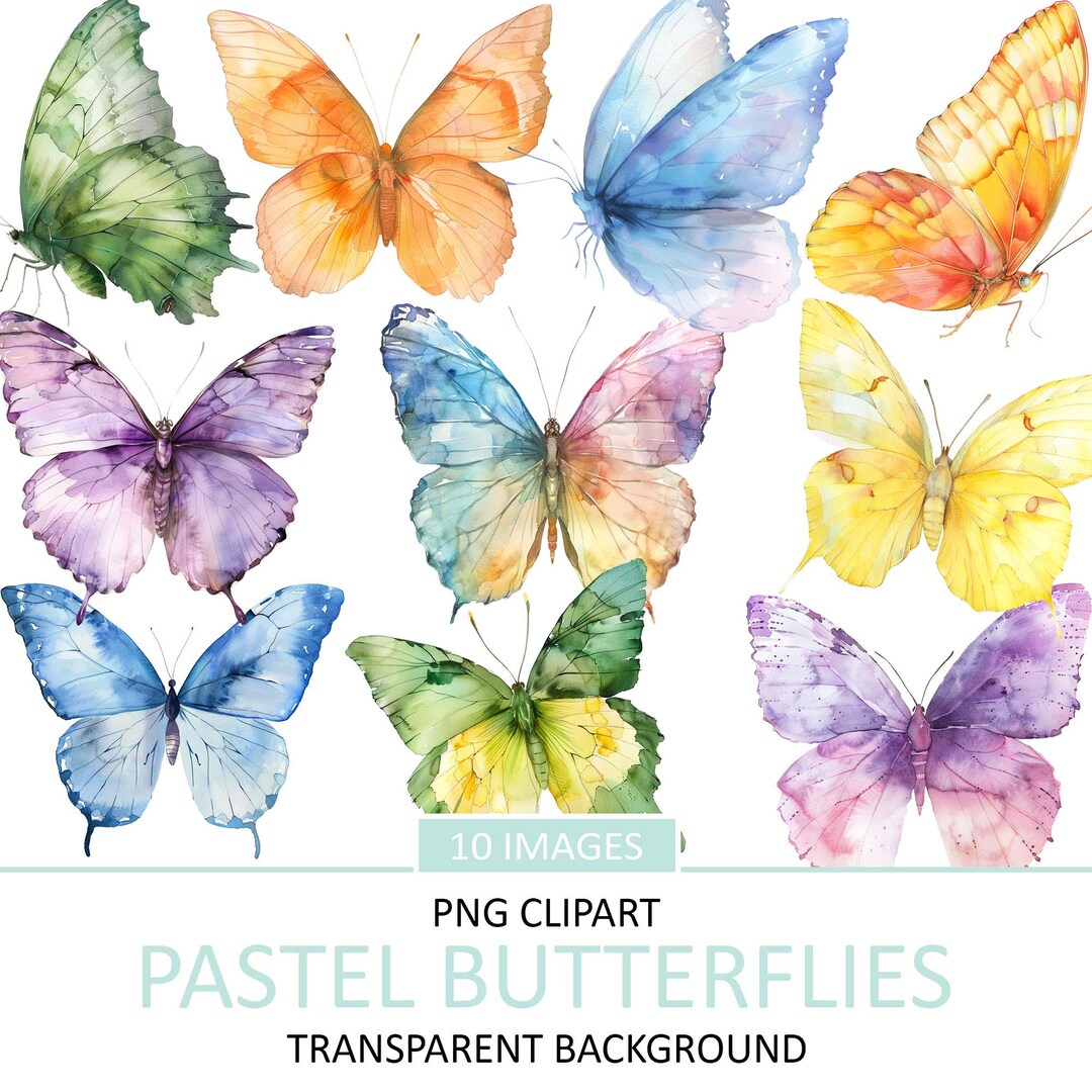 Watercolor Pastel Butterfly Clipart, Butterflies Clip Art, Pretty ...