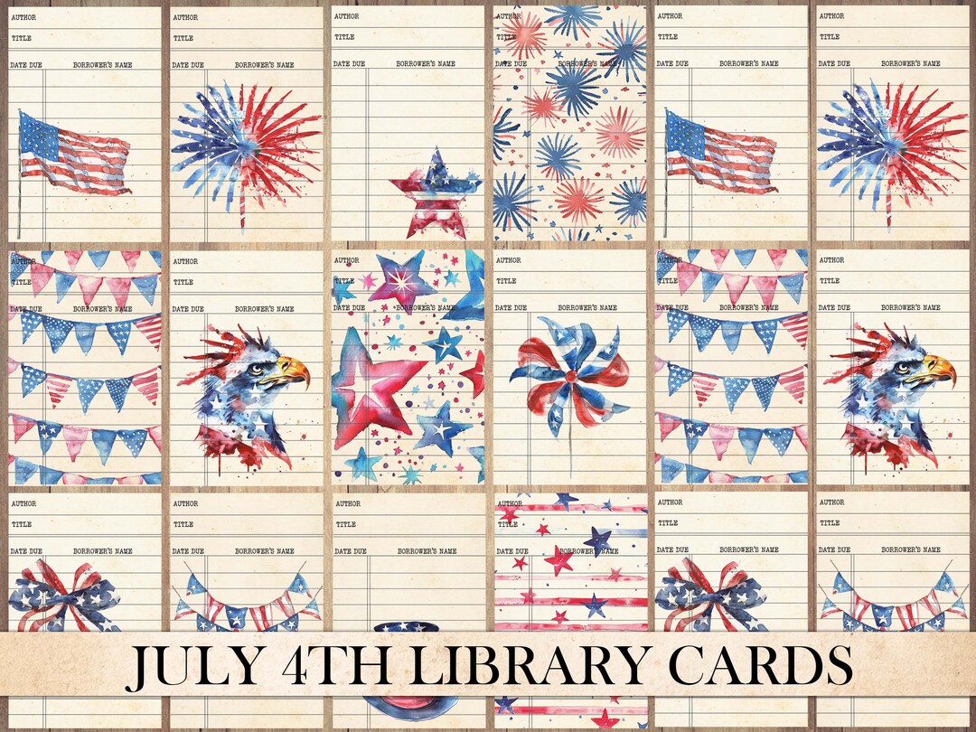 Vintage 4th of July Library Cards: Junk Journal Ephemera (digital ...