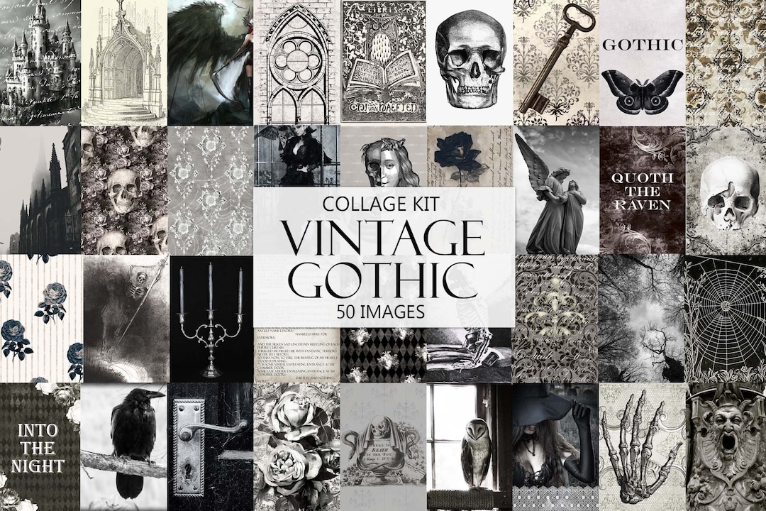 DIGITAL Vintage Gothic Collage Kit, Wall Art, Scrapbook Ephemera, Junk ...