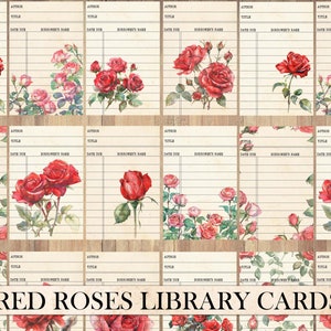 Printable Vintage Library Cards, Antique Red Roses, Fussy Cut, Ephemera ...