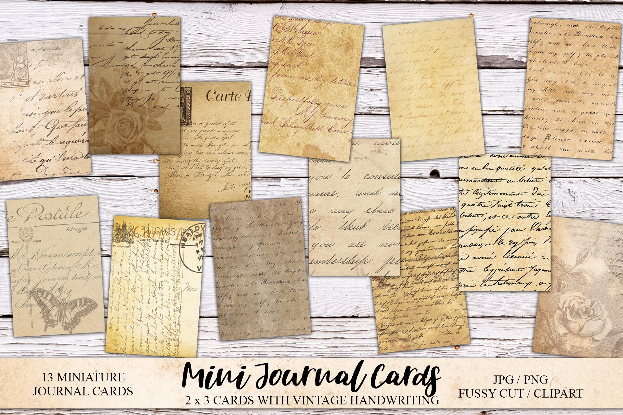 Mini Journal Cards Printable Handwriting Ephemera 2 X 3 - Etsy