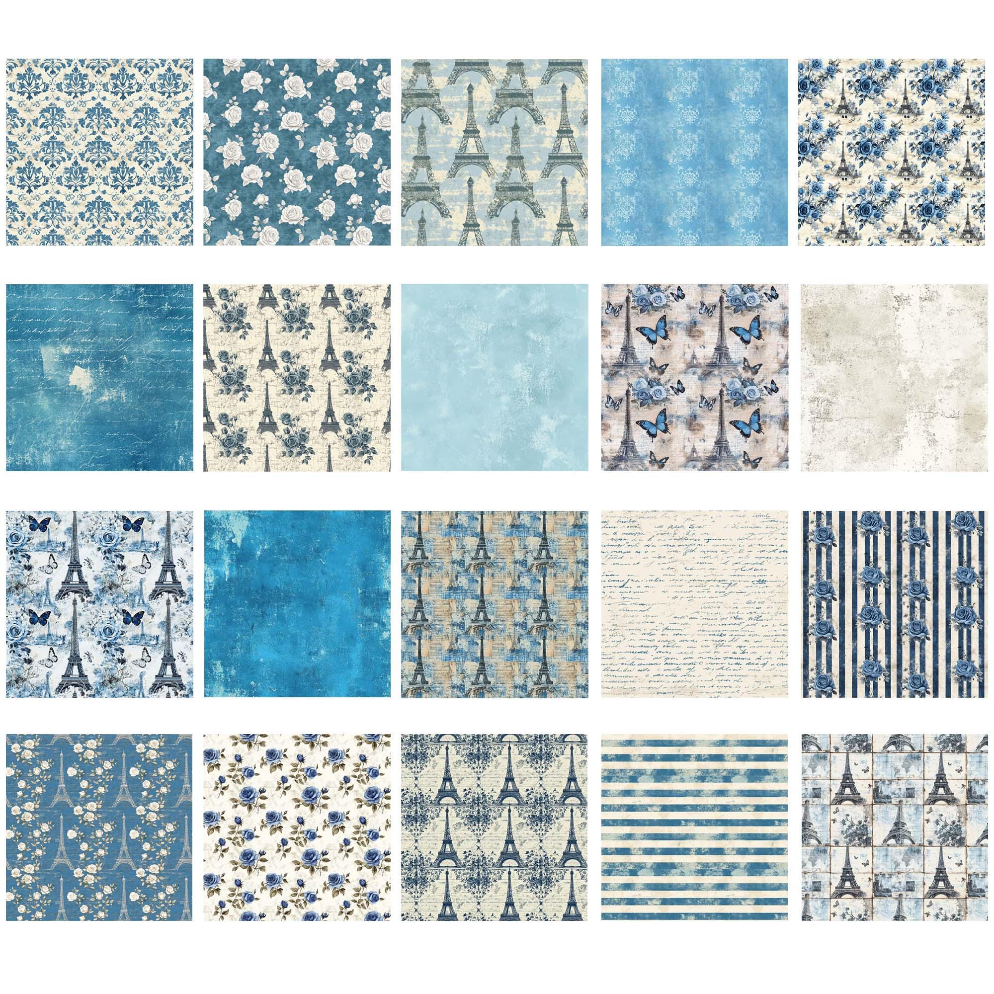 Vintage Blue Paris Digital Paper: Eiffel Tower Seamless Pattern ...