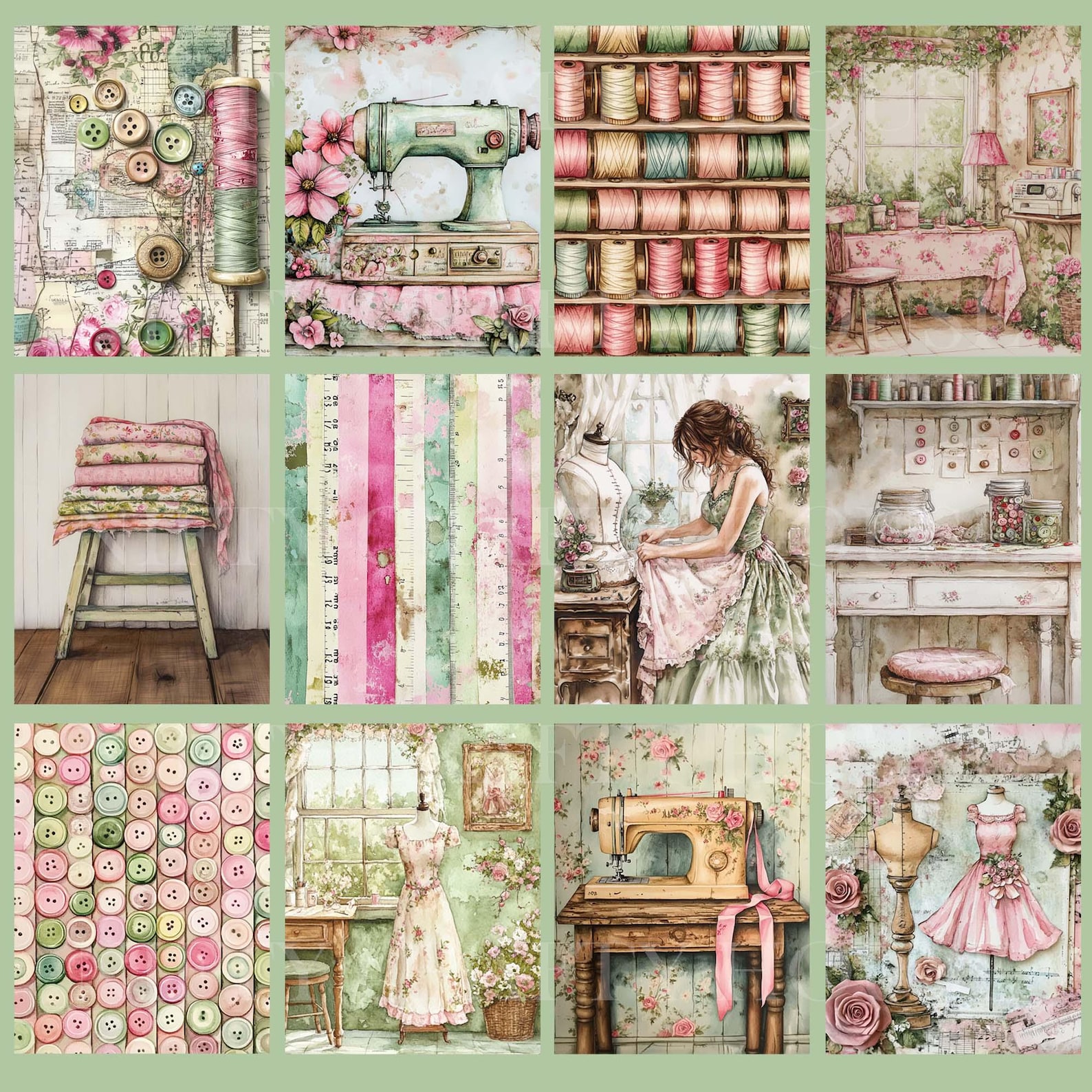 Vintage Sewing Ephemera: Shabby Chic Scrapbook Paper (digital Download ...