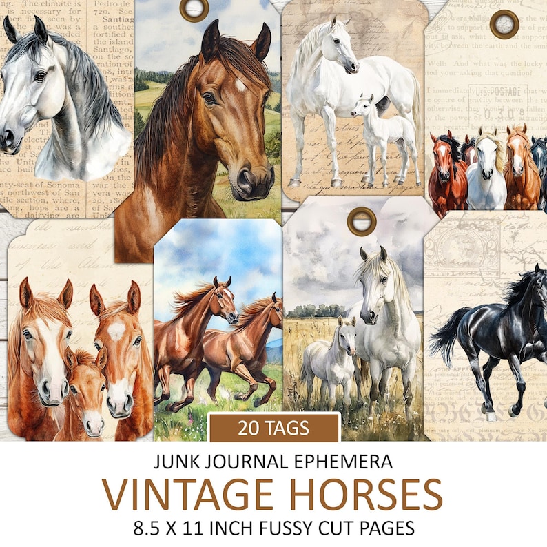 Vintage Horse Ephemera: Printable Journal Cards & Tags (instant ...