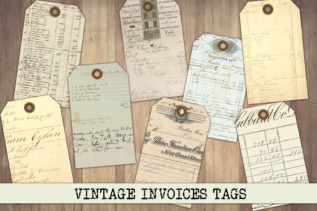 Vintage Invoice Tags, Antique Receipts, Journal Cards, Labels, Junk ...