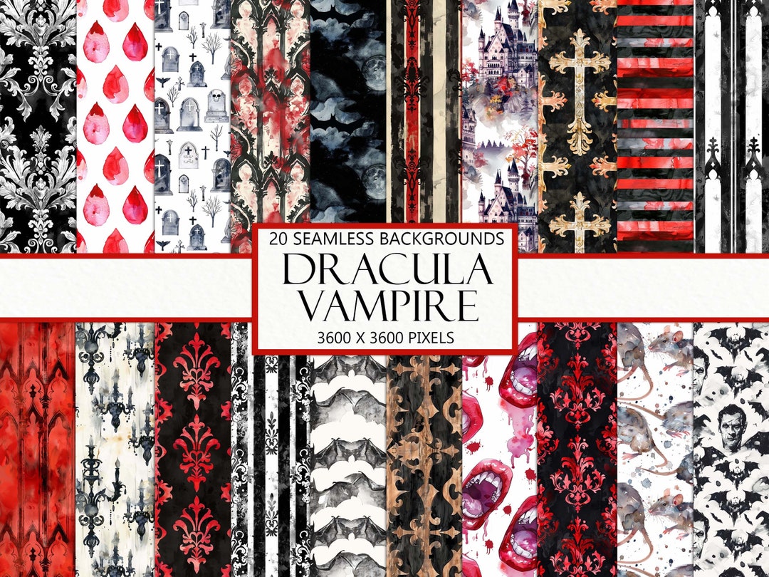 Seamless Dracula, Classic Vampire Images, Watercolor Gothic Horror ...