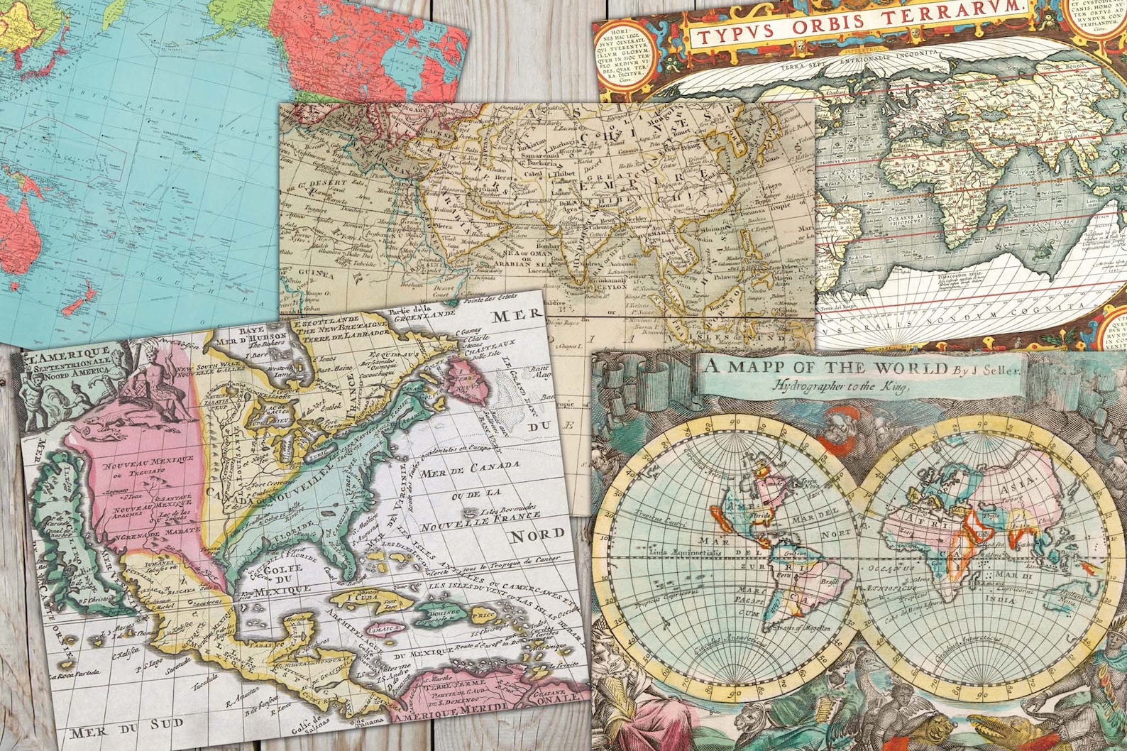 Printable Vintage Maps Junk Journal Paper Large Pack Antique - Etsy