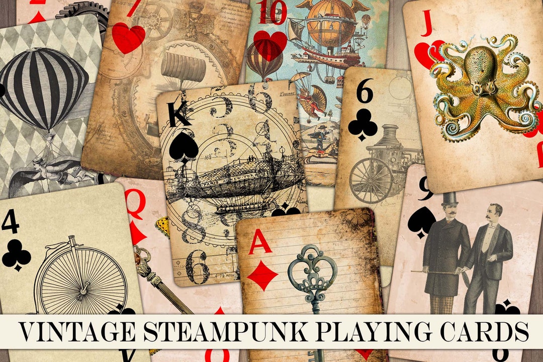 Printable Vintage Style Playing Cards, Antique Steampunk, Scrapbook ...