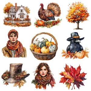 Watercolor Traditional Thanksgiving Clipart, Fall Season, Holiday Clip ...