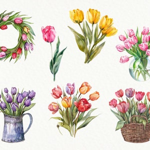 Watercolor Spring Tulips Clipart, Colorful Flower Images, Seasonal ...