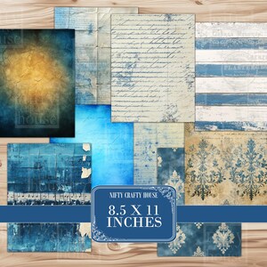 Vintage Distressed Blue Backgrounds: Junk Journal Paper (digital ...