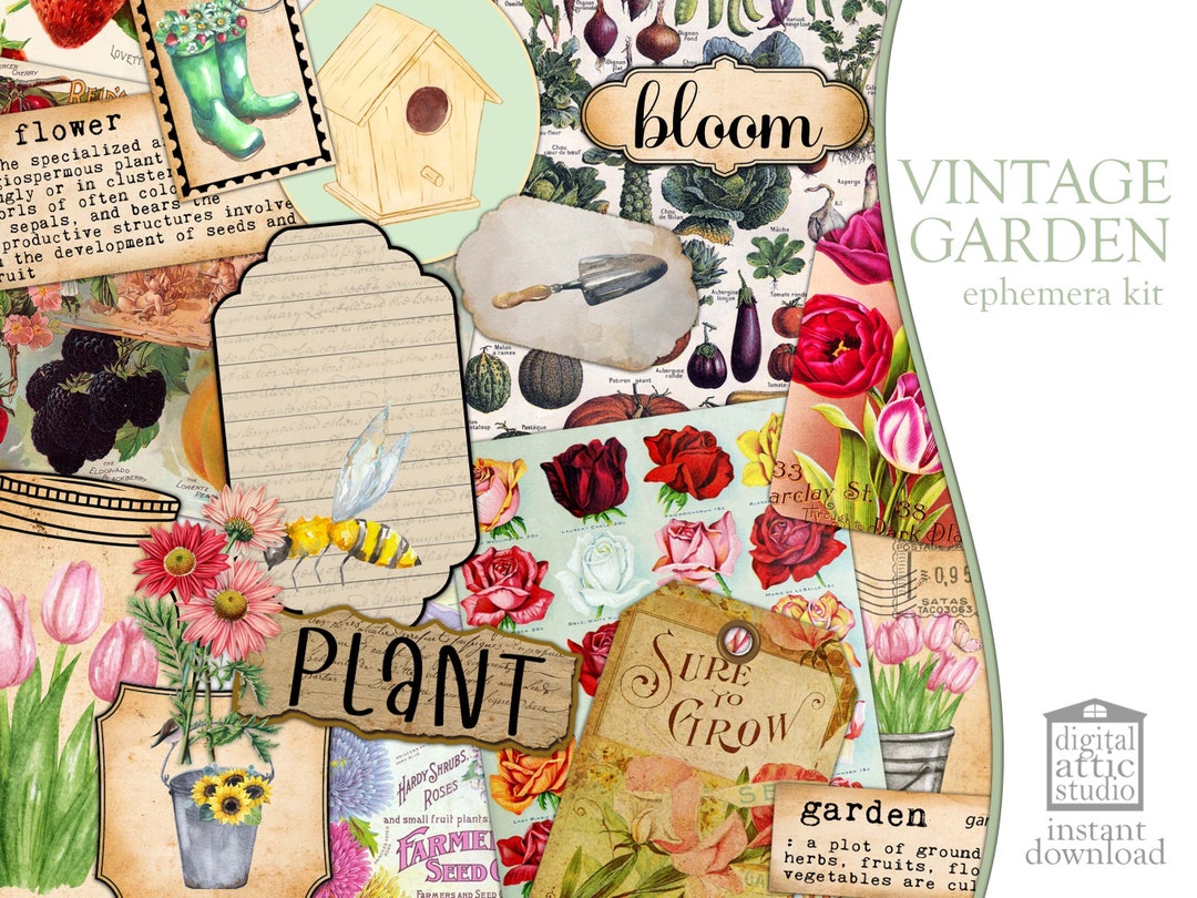 Printable Gardening Ephemera Kit, Vintage Garden, Fussy Cut, Junk ...
