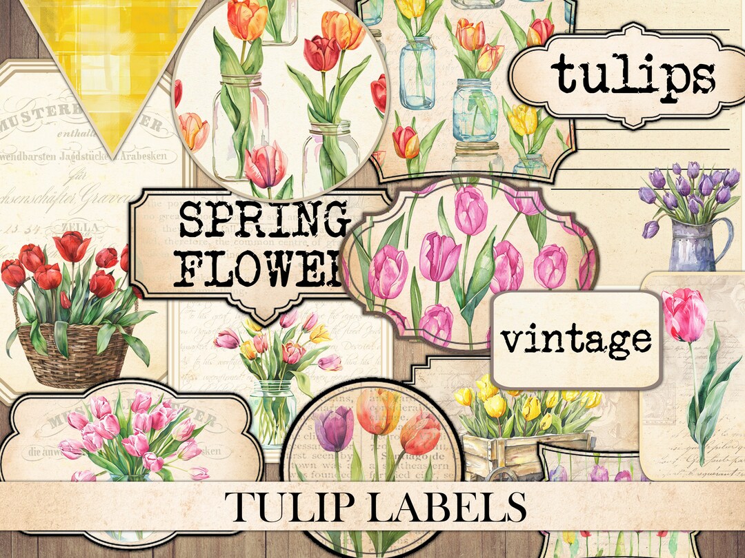 Vintage Tulip Labels, Junk Journal Ephemera, Antique Cards, Flower ...