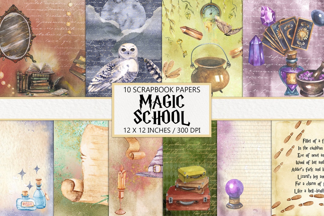 Printable Scrapbook Papers, Magic School, Wizard Design, Owl, Night Sky ...