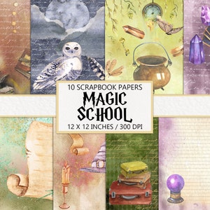 Printable Scrapbook Papers, Magic School, Wizard Design, Owl, Night Sky ...