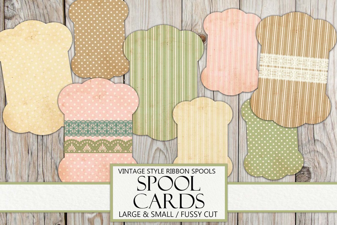 Vintage Spool Cards: Ribbon Lace Embellishments (instant Digital ...