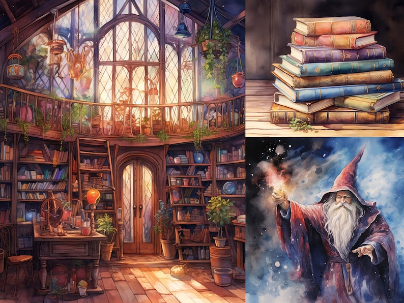 Watercolor Wizard School Backgrounds: Magic Scrapbook Paper (digital ...