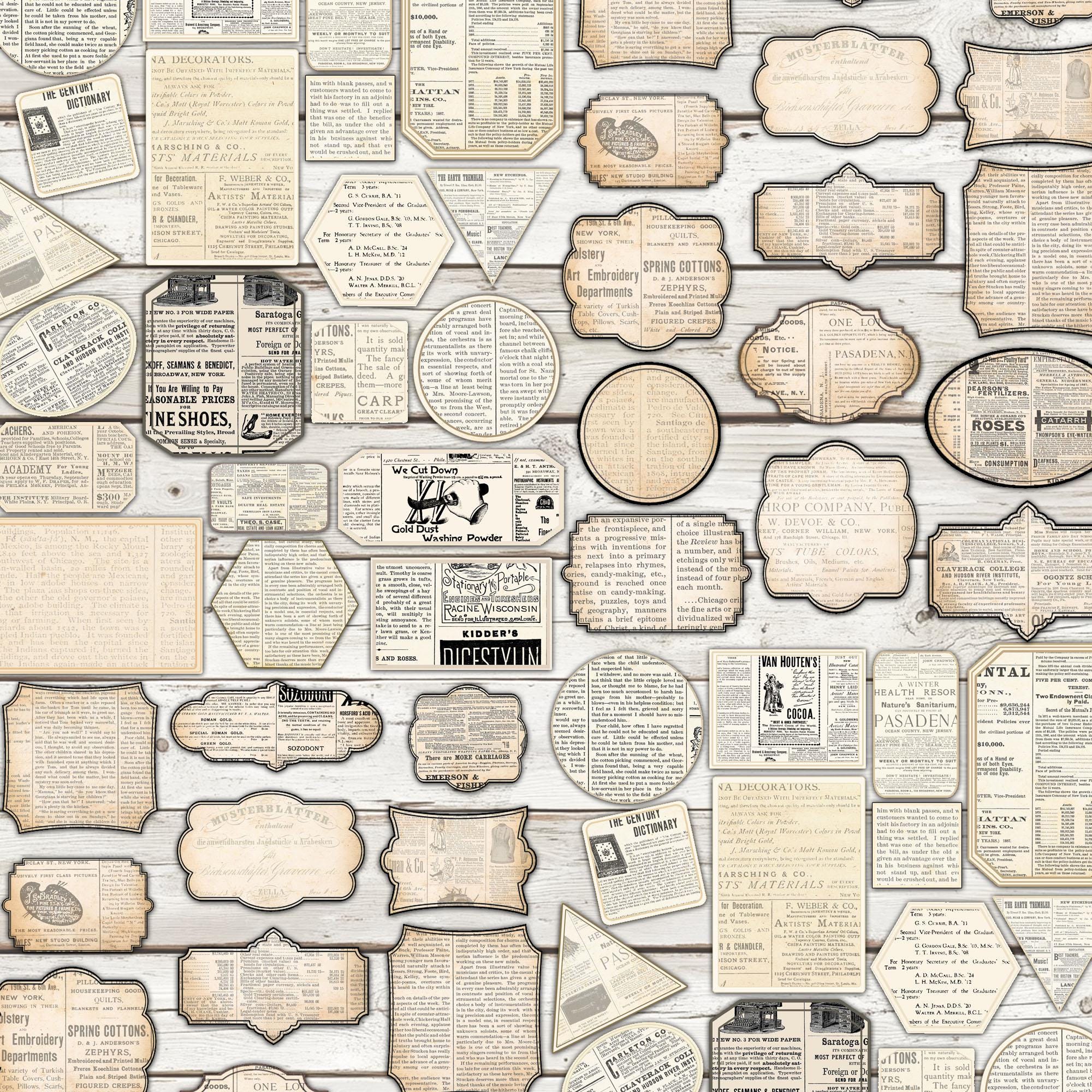 Vintage Newspaper Labels: Printable Junk Journal Ephemera (digital ...