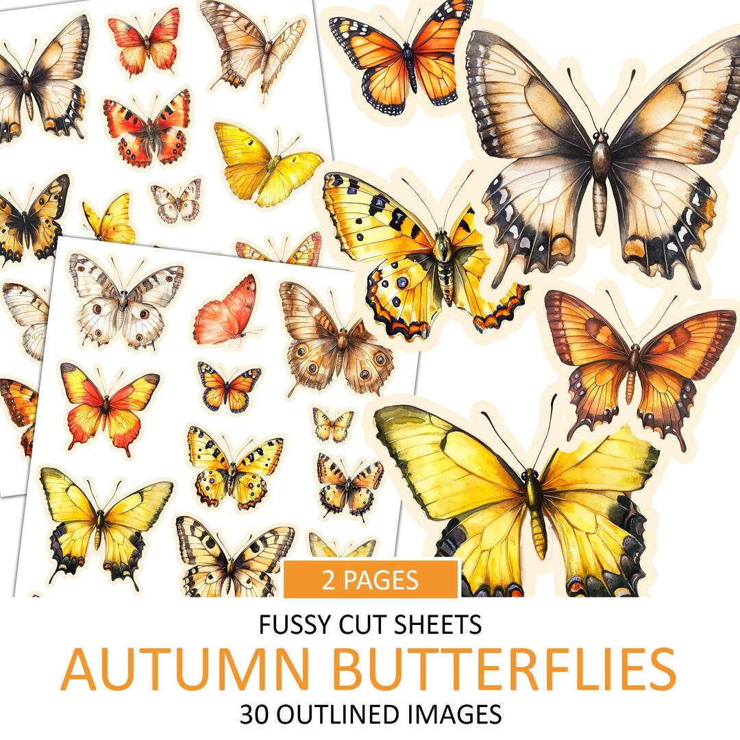 Watercolor Autumn Butterflies, Fussy Cut Junk Journal Ephemera ...
