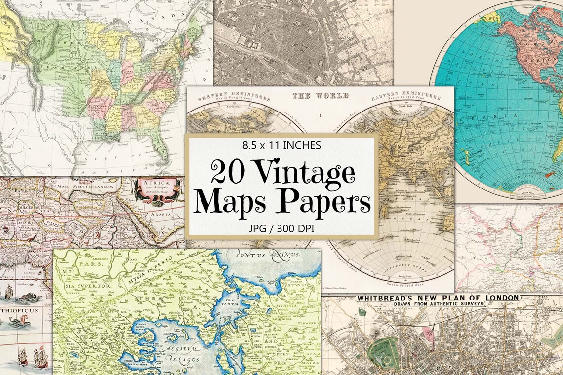 LARGE Collection Vintage Maps Kit Junk Journal Old Maps - Etsy