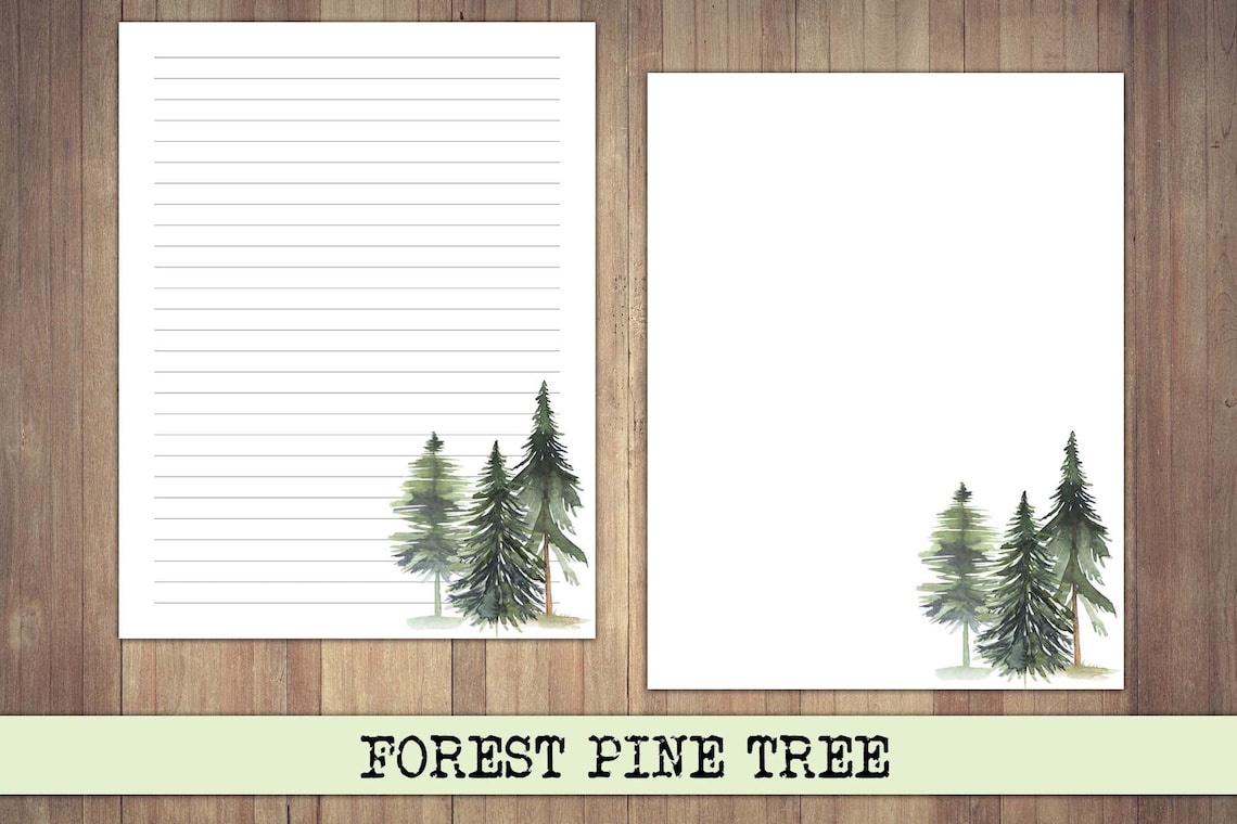 Printable Writing Paper Pine Tree Stationery Watercolor - Etsy